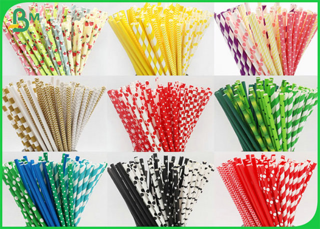 100% Safe FDA Slitted Straw Paper Roll With Colorful Pattern