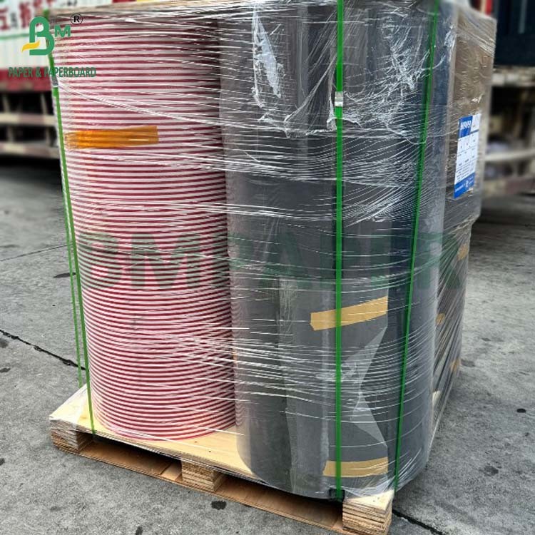 60g Straw Paper Red Stripes All Black Color Top Paper Rolls 600mm 620mm